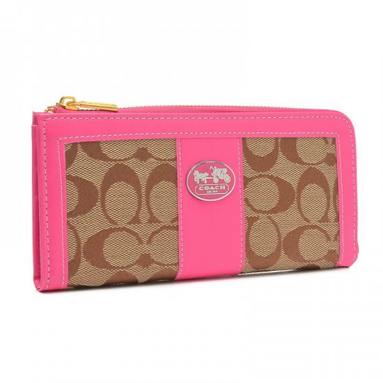 Coach Legacy Accordion Zip In Signature Large Pink Wallets FCQ ...